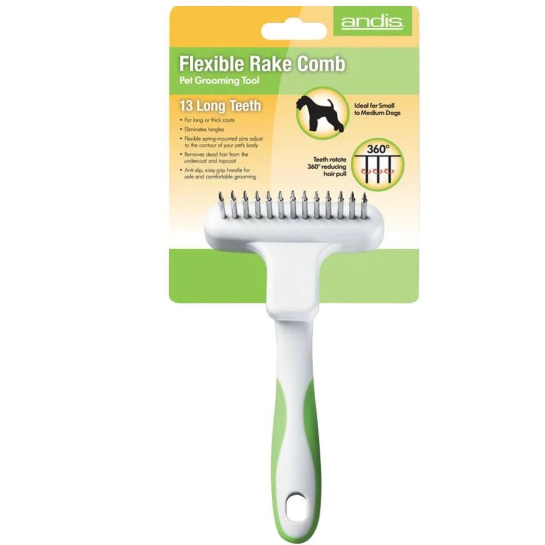 Andis Pet Grooming Flexible Rake Comb White Lime Green