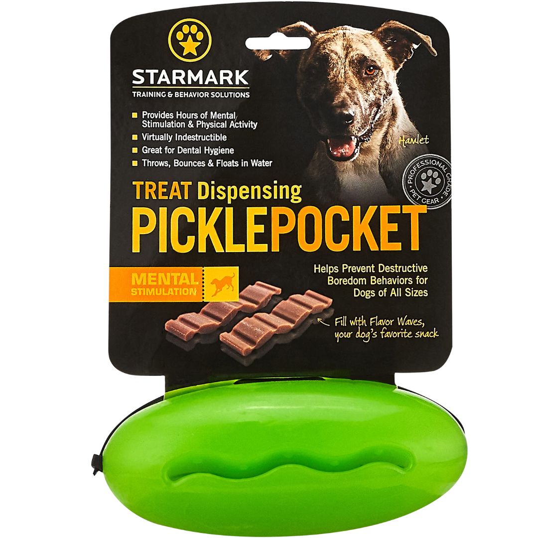 Starmark Dog Toys Treat Dispensing Pickle Pocket