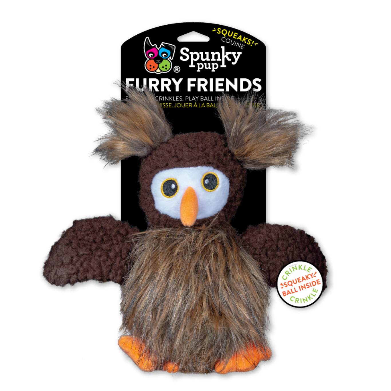 Spunky Pup Dog Toy Furry Friends Squeaky Plush Owl | PeekAPaw