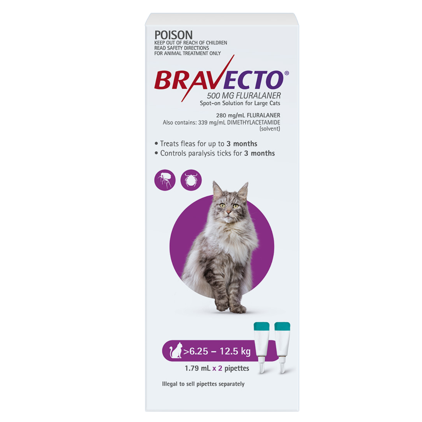 Bravecto Spot On Treatment for Cats - Purple 6.25-12.5kg