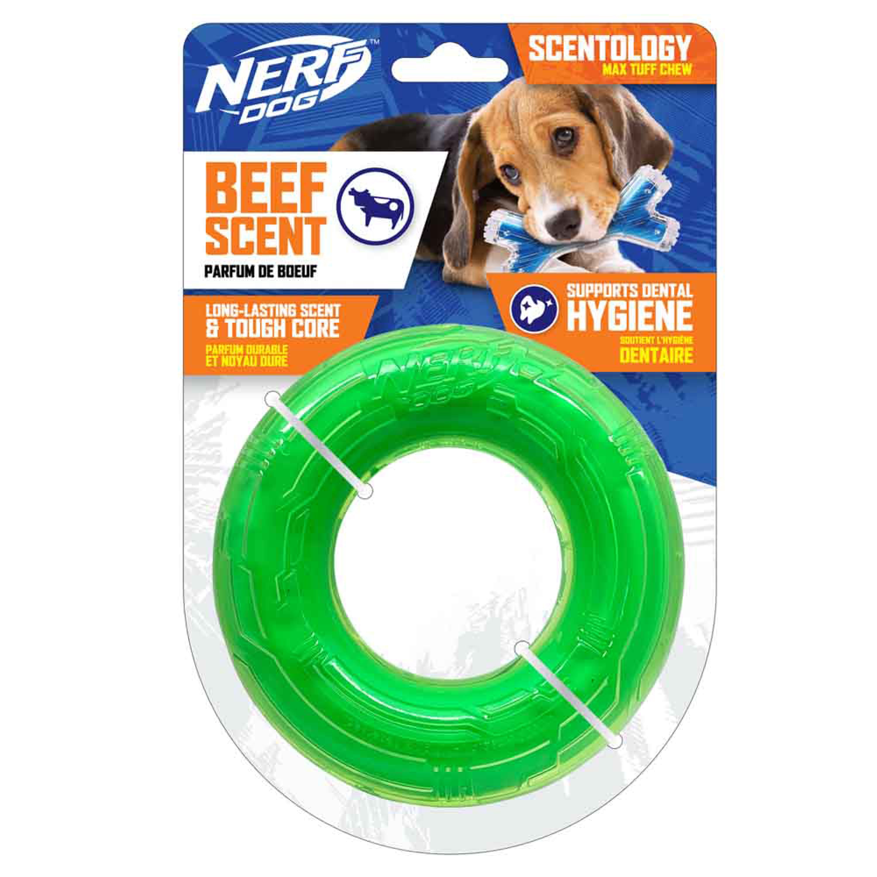 Nerf Scentology Dog Toy - Ring Beef Clear/Green 12.5cm
